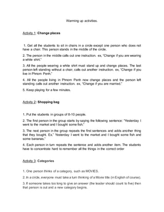 Warming up activities | DOCX | Education