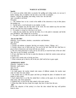 Warm up activities | PDF