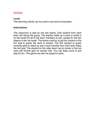 Warm up activities | DOCX