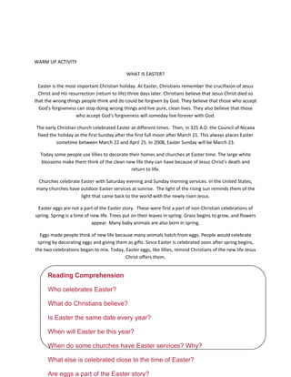 Warm up activity easter reading | DOC