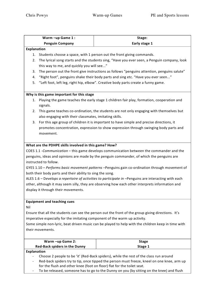 Warm up games for pe and sports lessons