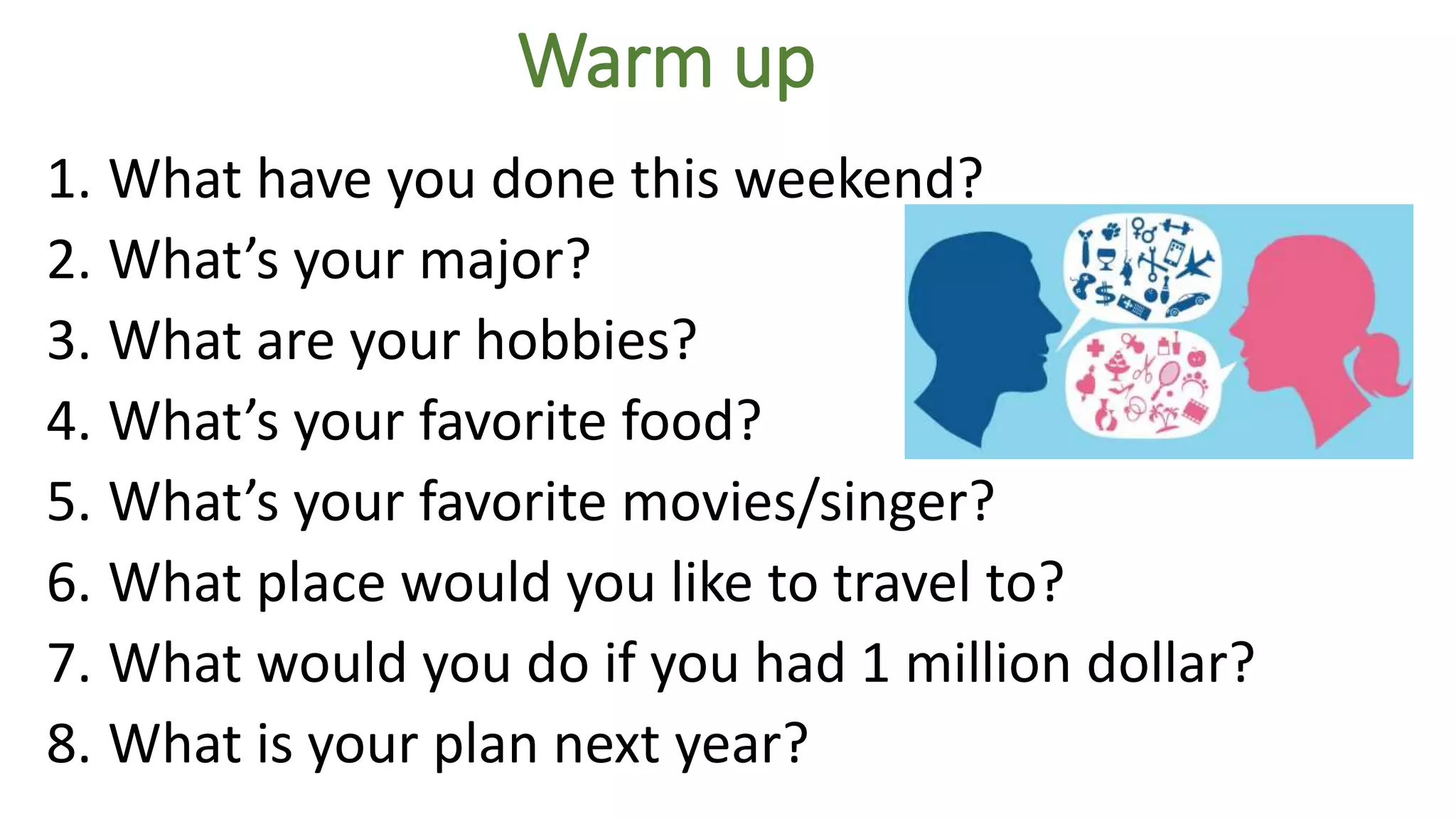 English Class - Warm up questions | PPTX