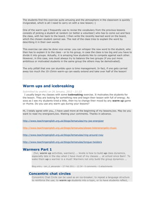 Warm ups | DOCX | Homework and Study | Education