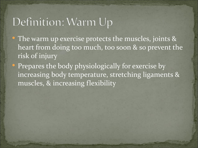 Warm up, stretching & injury prevention | PPT | Physical Therapy | Wellness