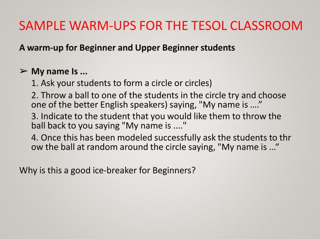 Warm up Techniques and Activities in Classroom.pptx | Secondary ...