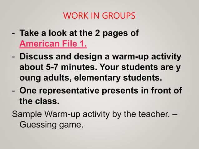 Warm up Techniques and Activities in Classroom.pptx | Secondary ...