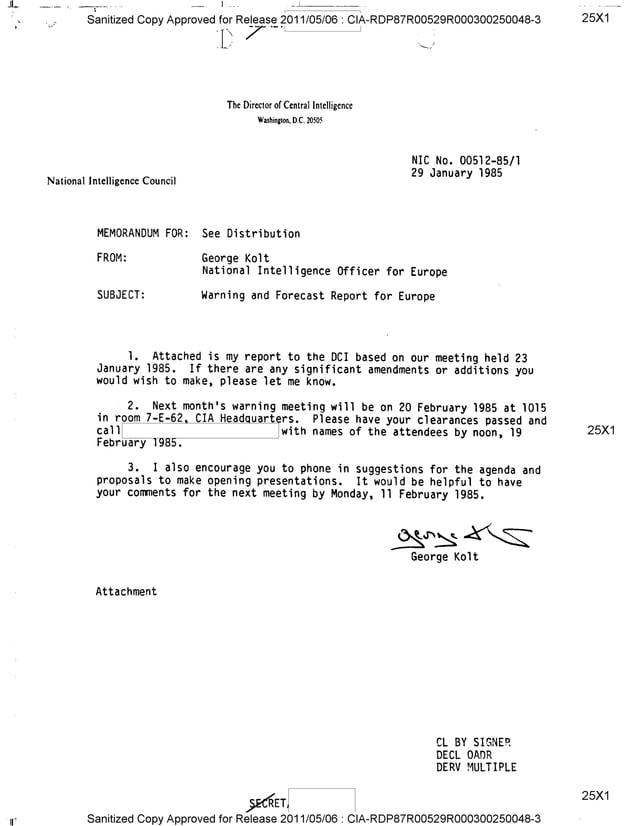 CIA Warning and Forecast Report for Europe 1985 | PDF