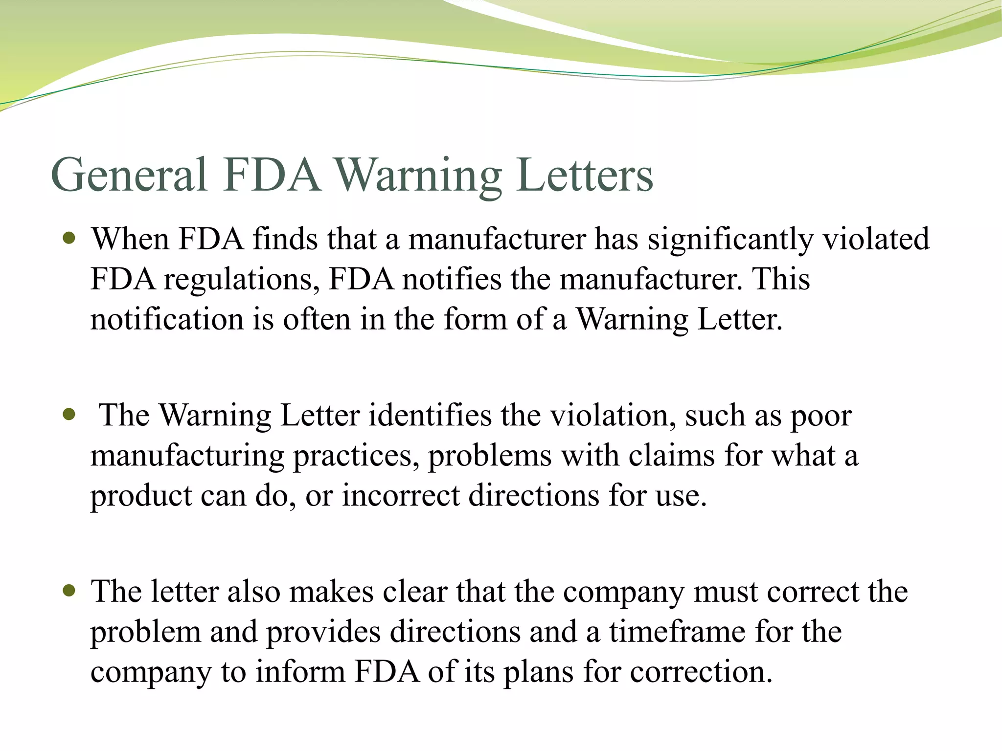 FDA Warning letter | PPTX | Smoking Cessation | Wellness