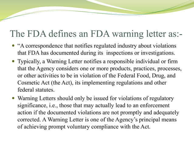 FDA Warning letter | PPTX | Smoking Cessation | Wellness