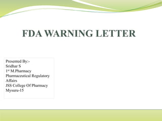 Fda Warning Letters To Drug Manufacturers
