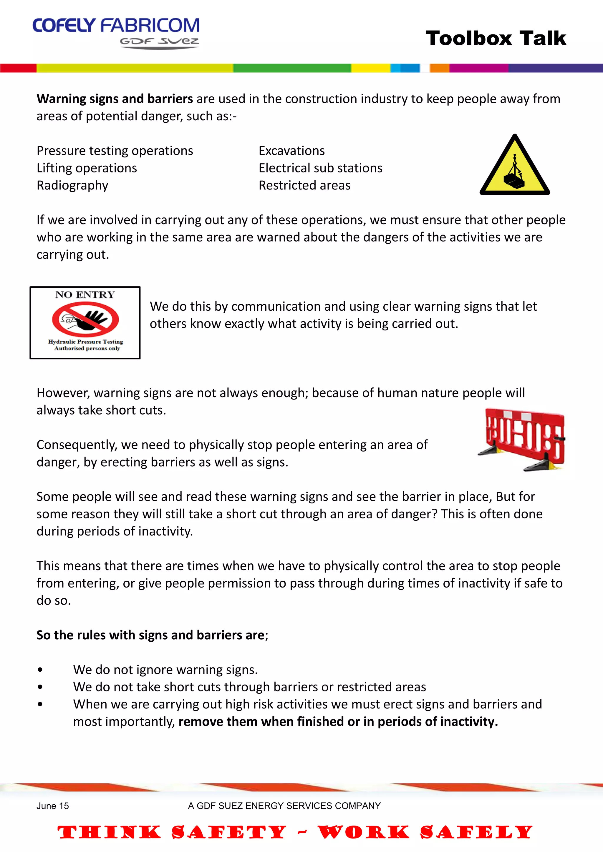 Warning signs barriers tbt | PDF