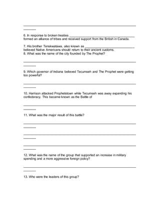 War of 1812 guided notes | DOCX