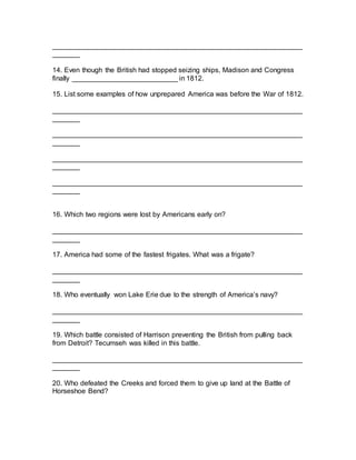 War of 1812 guided notes | DOCX