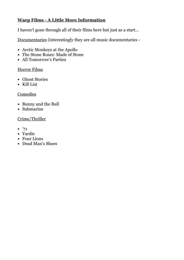 Warp films - examples | PDF