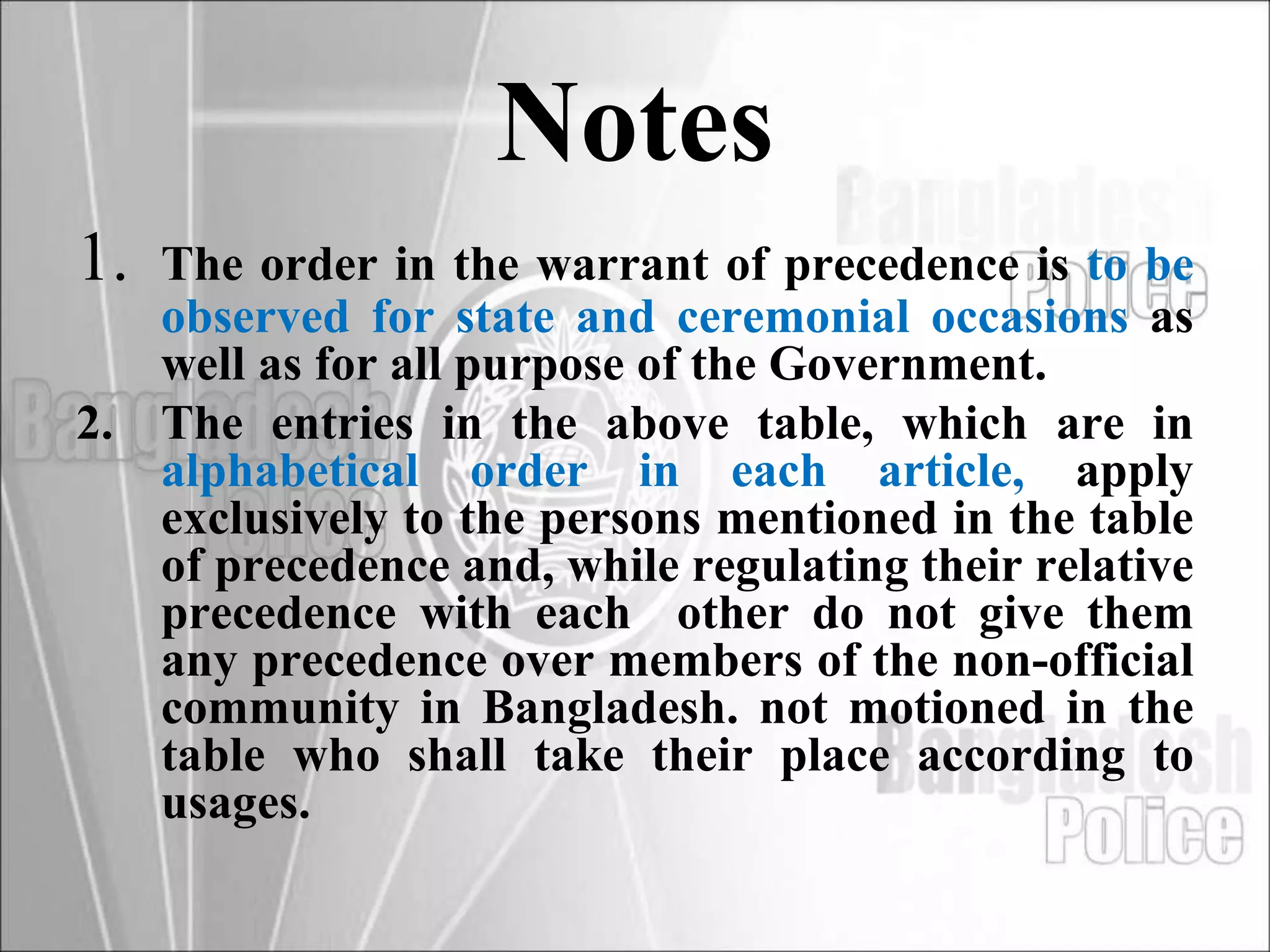 Warrant of precedence, 1986 | PPT