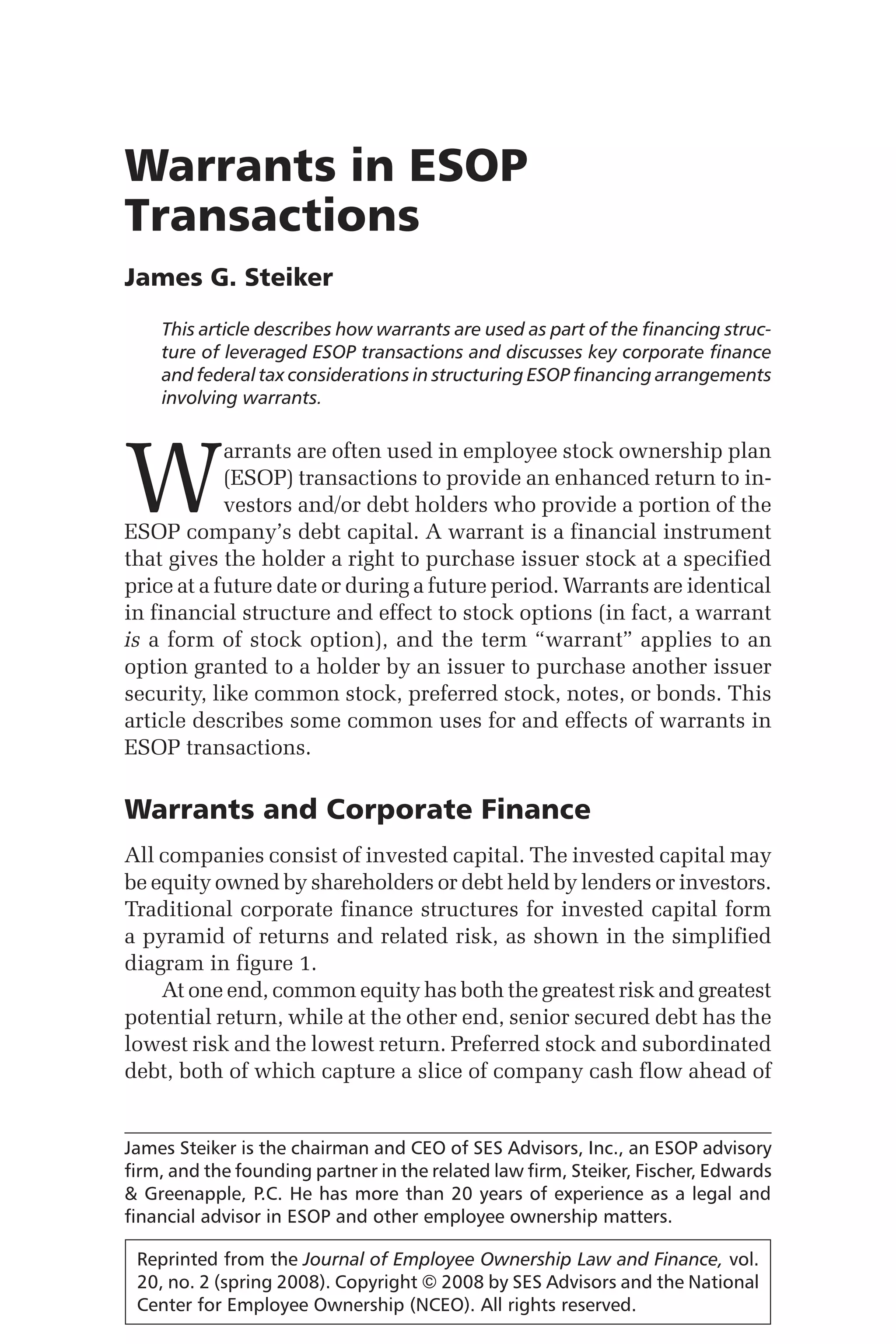 Warrants in ESOP Transactions | PDF