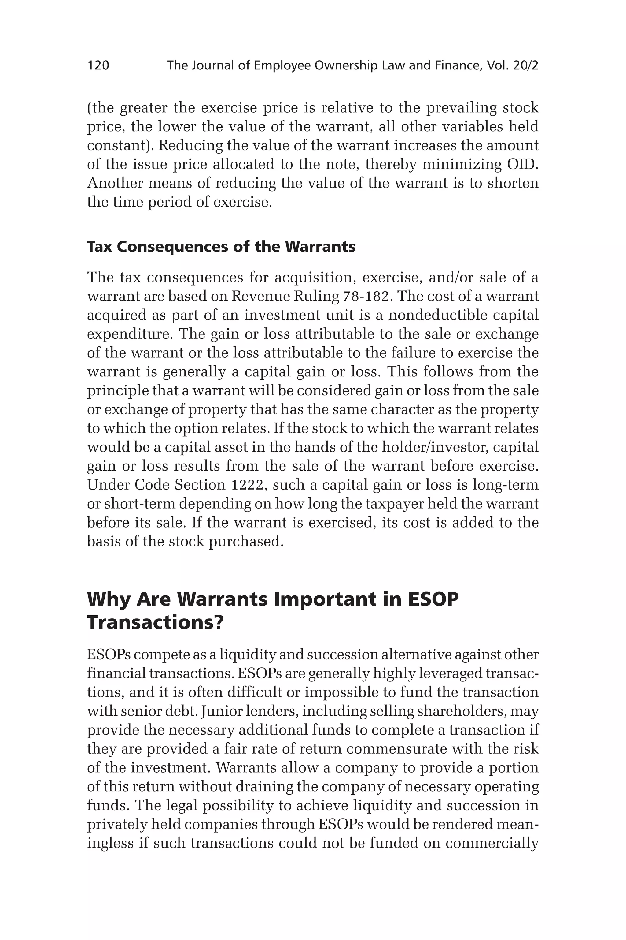 Warrants in ESOP Transactions | PDF