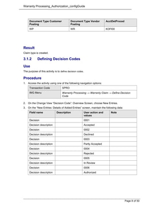 Warranty processing authorization config_guide | DOC