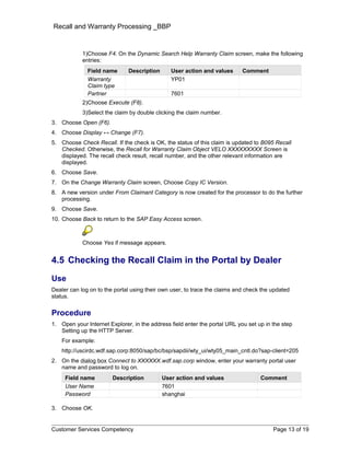 Warranty processing recall bbp | DOC