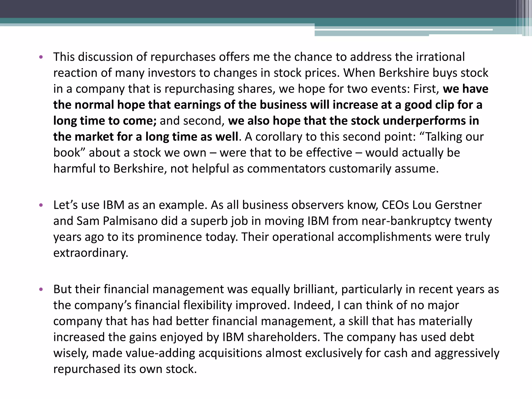 Warren buffet’s letter to shareholders 2011 | PPTX