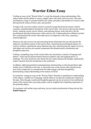 Warrior Ethos Essay. The warriors ethos book report. warriors ethos ...
