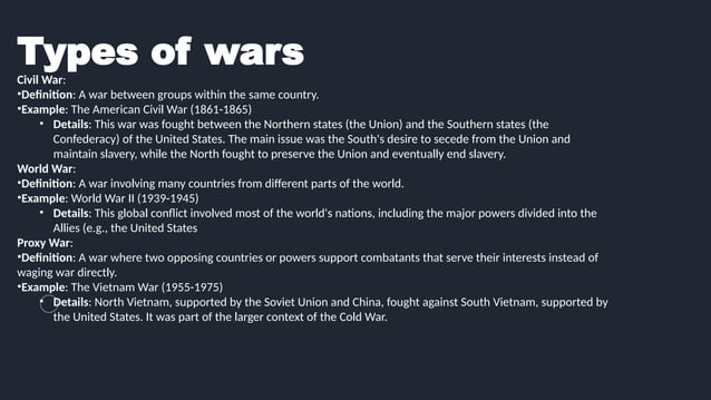 WARS AND ITS TYPES AND WHY HAPPEN AND ITS DEATAILED INFORMATION | PPTX