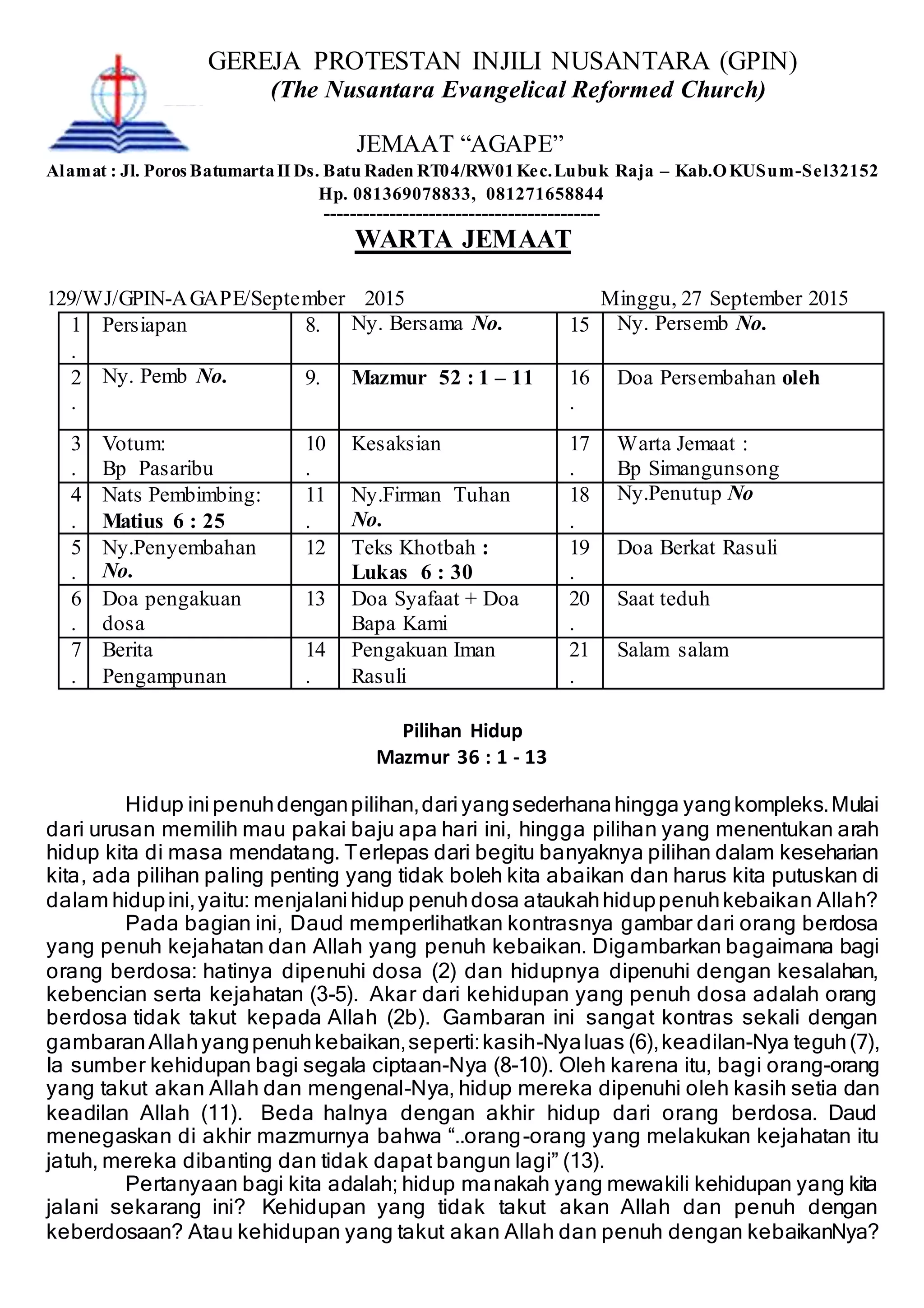 Warta jemaat agape | DOCX