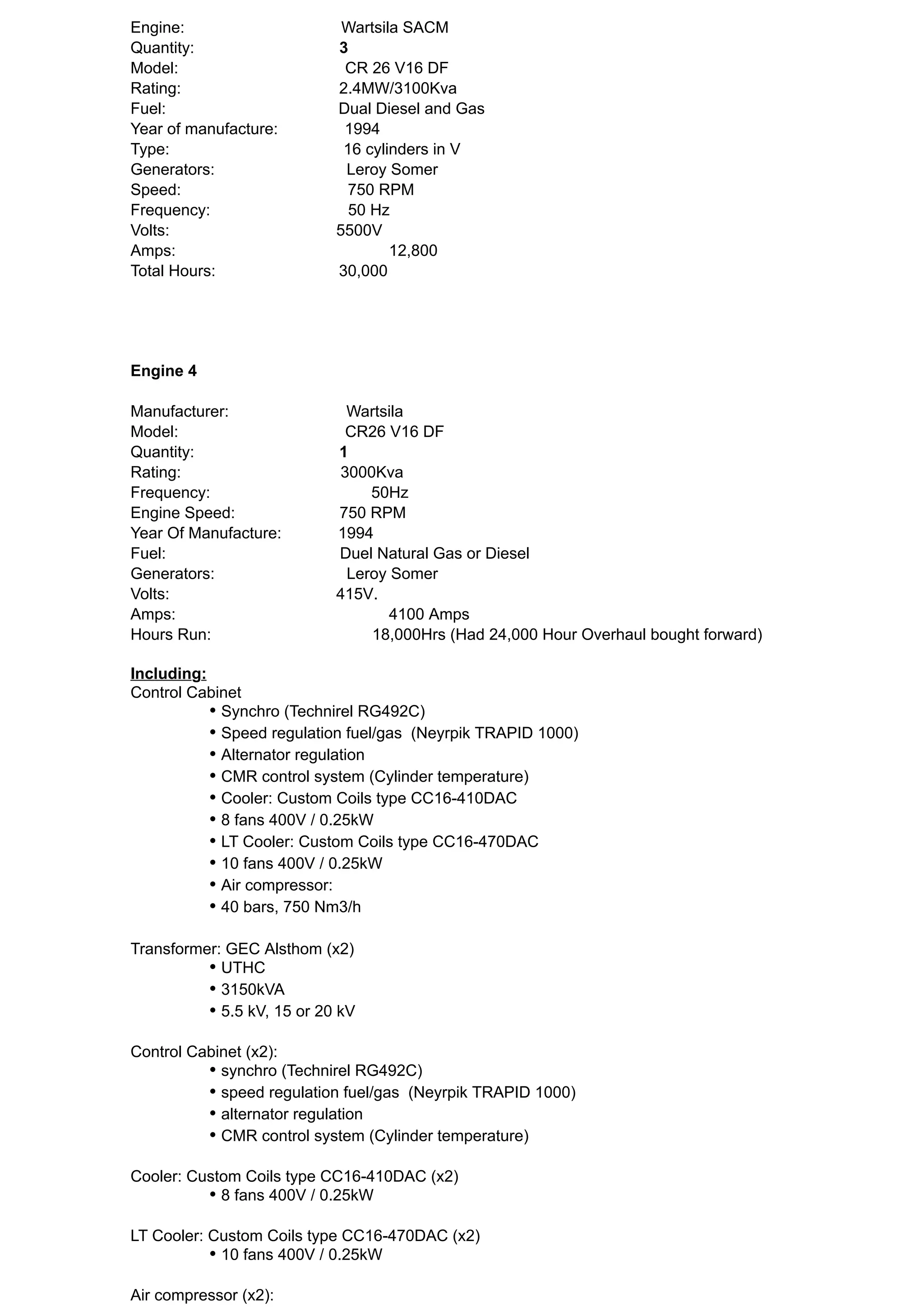 WARTSILA CR26 V16DF GENERATORS | PDF
