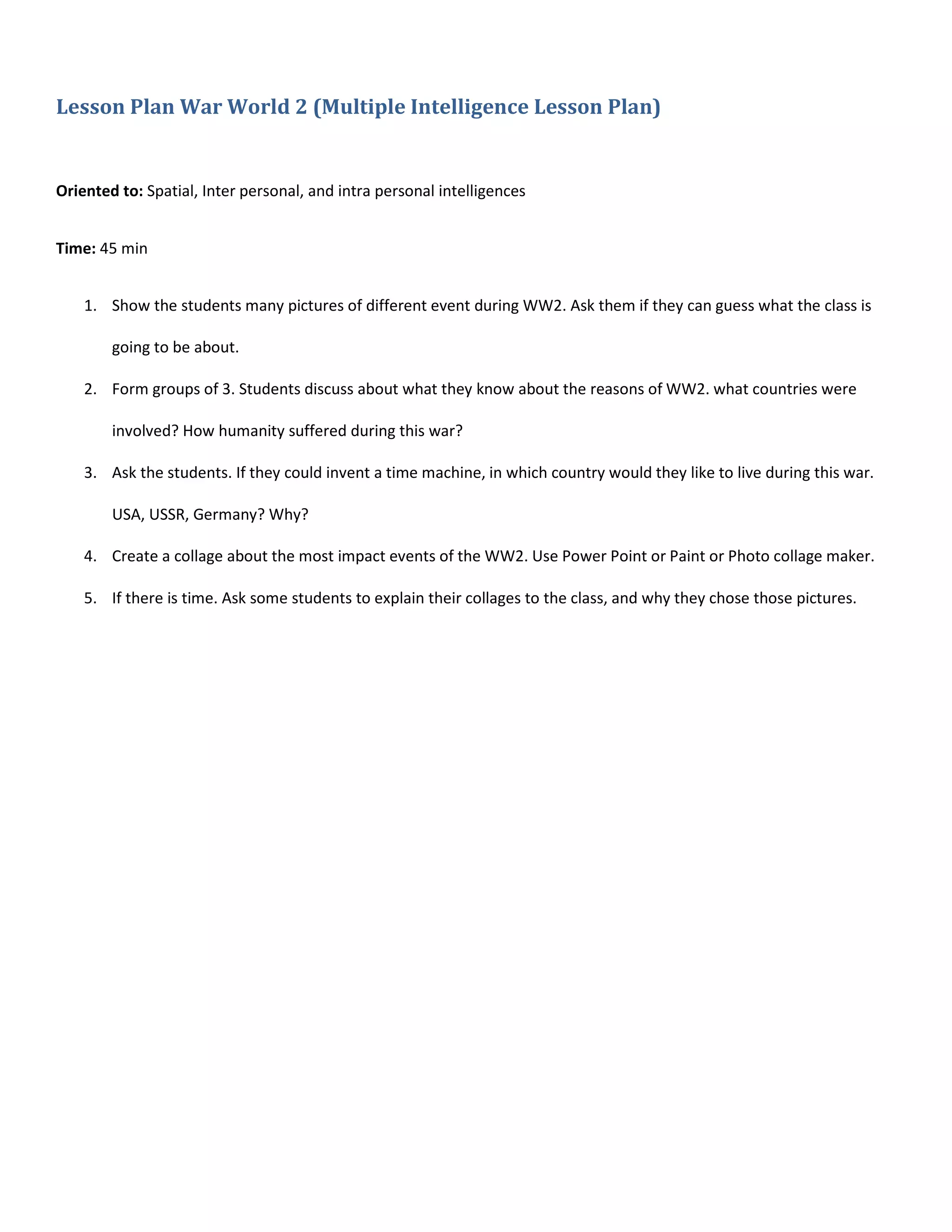 War World 2 Lesson Plan | PDF