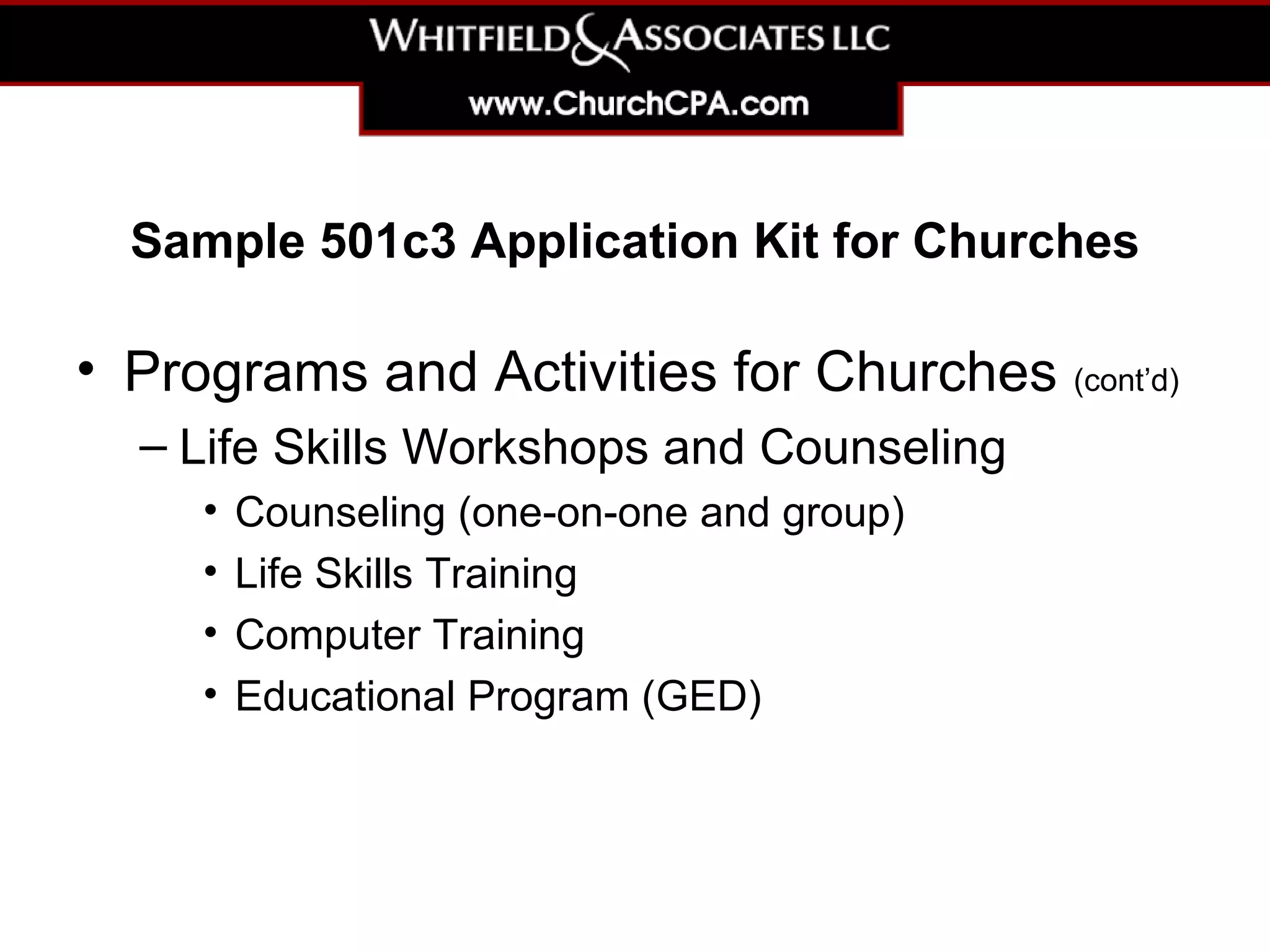 Sample 501c3 Application Kit for Churches | PPT