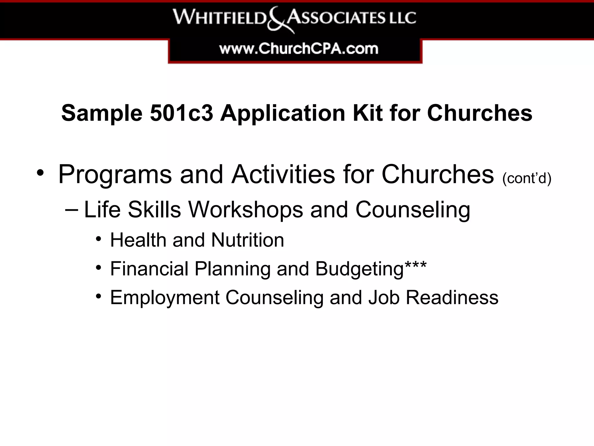 Sample 501c3 Application Kit for Churches | PPT