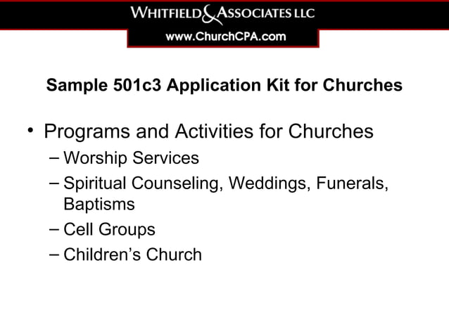 Sample 501c3 Application Kit for Churches | PPT