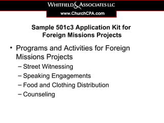 Sample 501c3 Application Kit for Foreign Missions Program | PPT