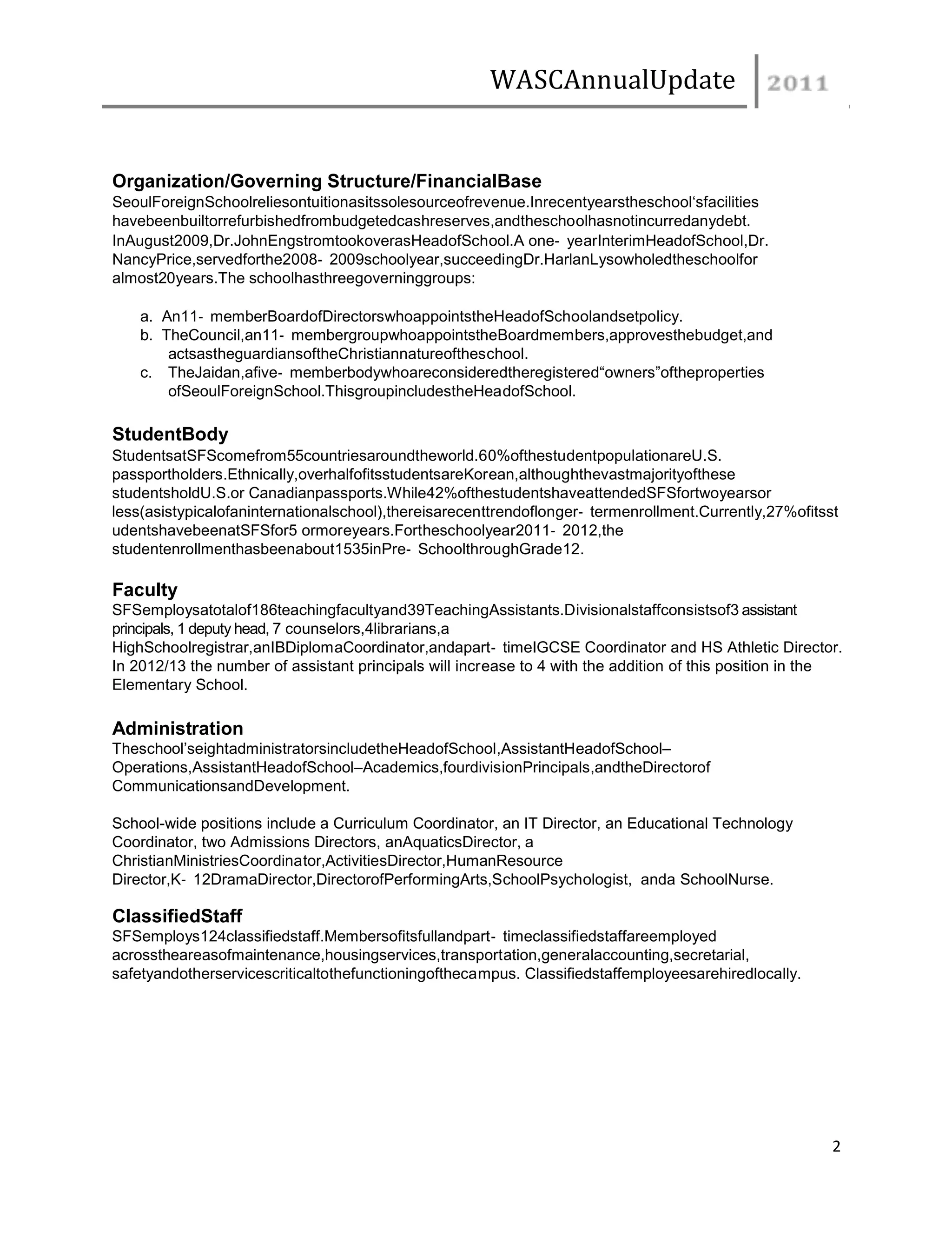 Wasc final progress report for seoul foreign school june 2012 | PDF
