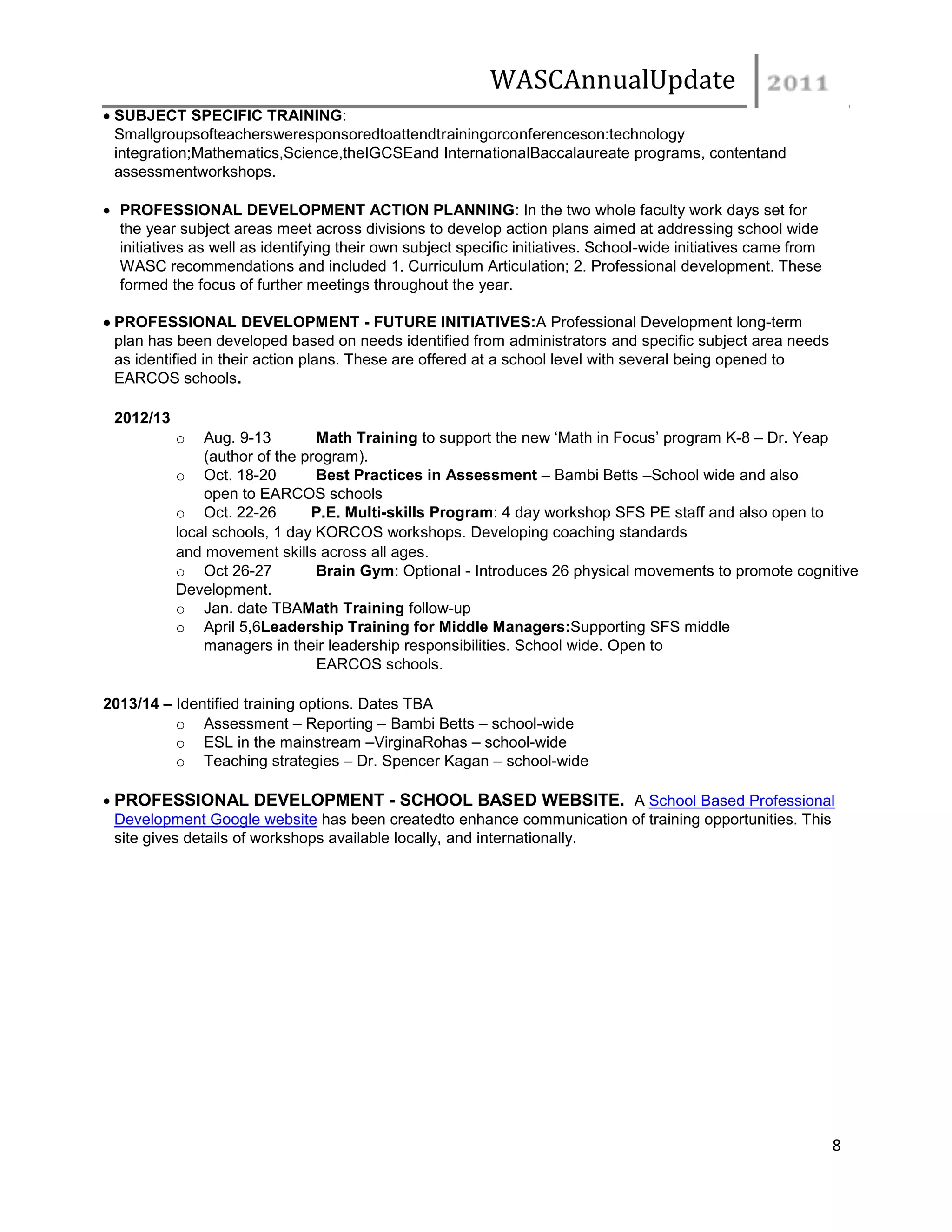 Wasc final progress report for seoul foreign school june 2012 | DOCX