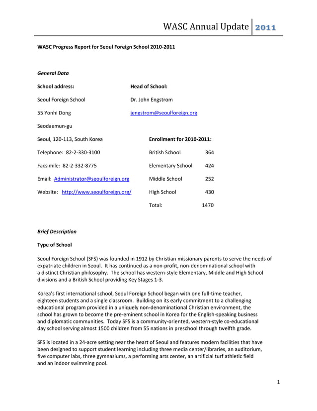Wasc final progress report for seoul foreign school 01 june 2011 | PDF