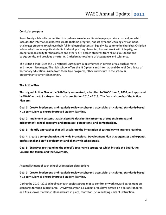 Wasc final progress report for seoul foreign school 01 june 2011 | PDF