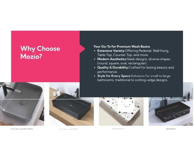 Mozio Wash Basins: Design, Colour, & Form | PPT