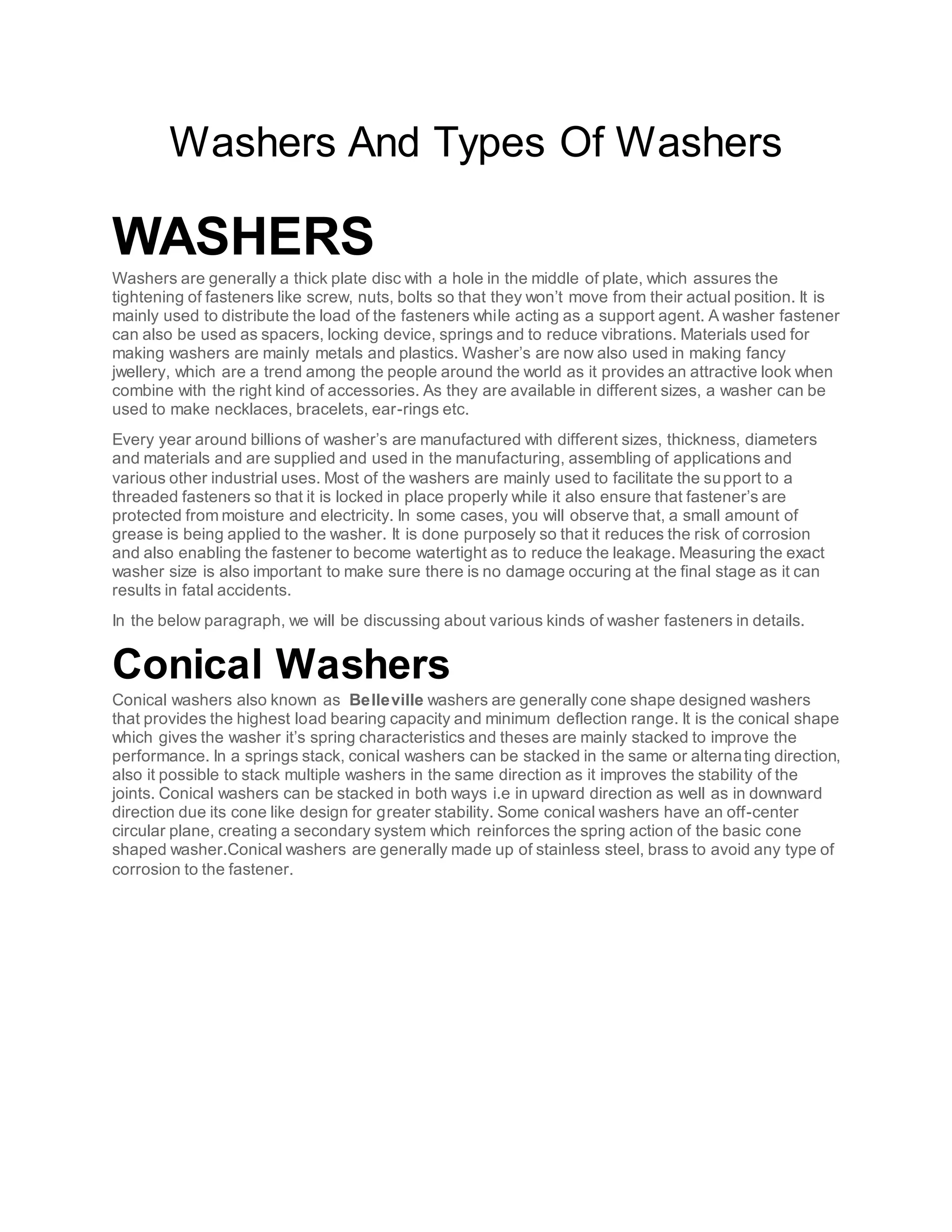 Washers and types of washers | DOCX