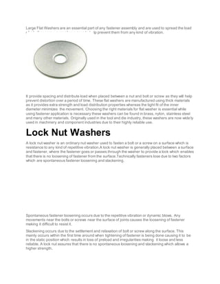 Washers and types of washers | DOCX