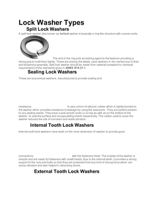 Washers and types of washers | DOCX