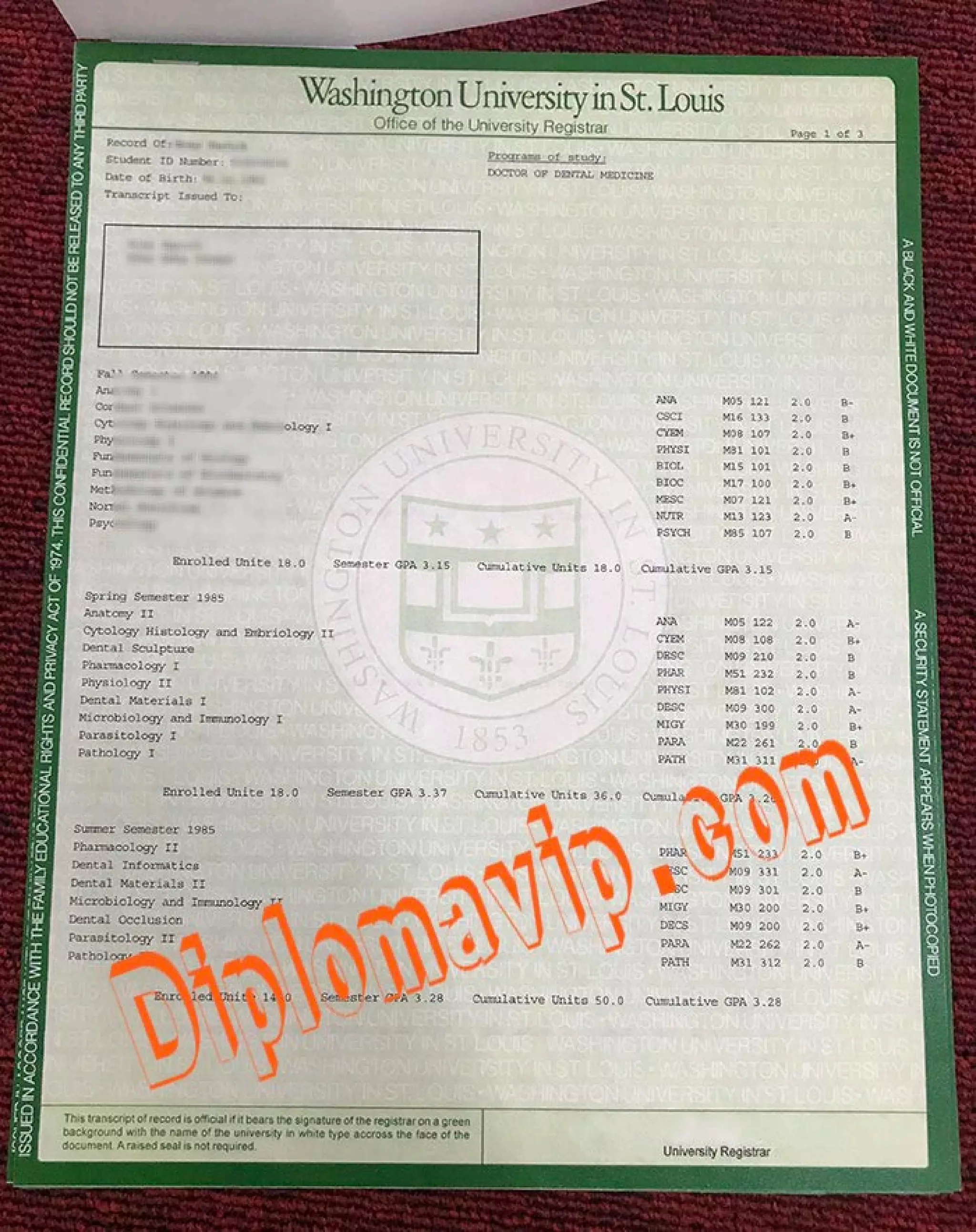 Washington University fake Transcript | PDF