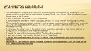 Washington consensus and its important points with respect to pakistan ...