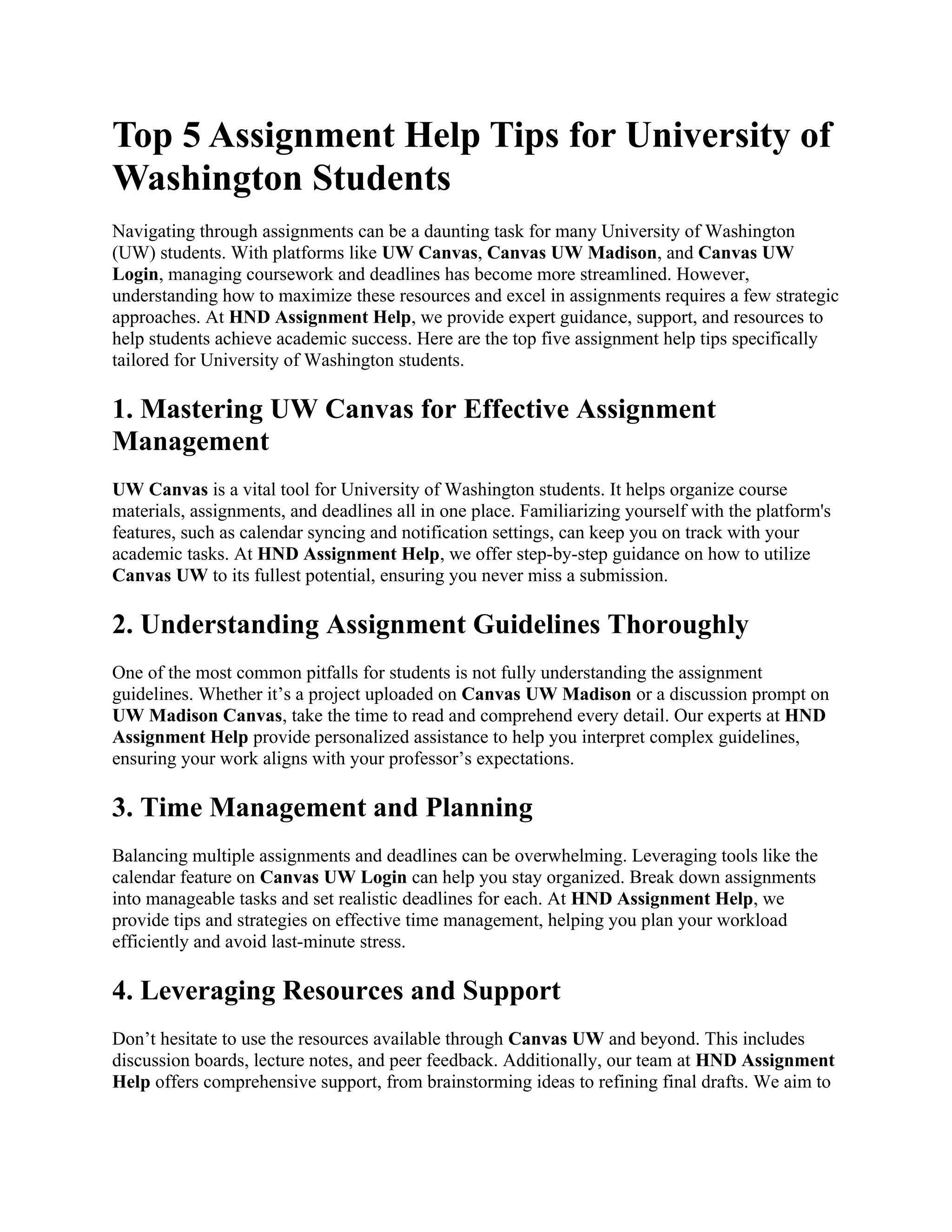 Top 5 Assignment Help Tips for University of Washington Students | DOCX