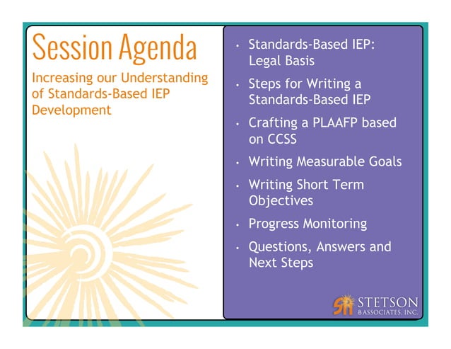 Stetson & Associates Standards-Based IEP Training (Sample Slides) | PDF