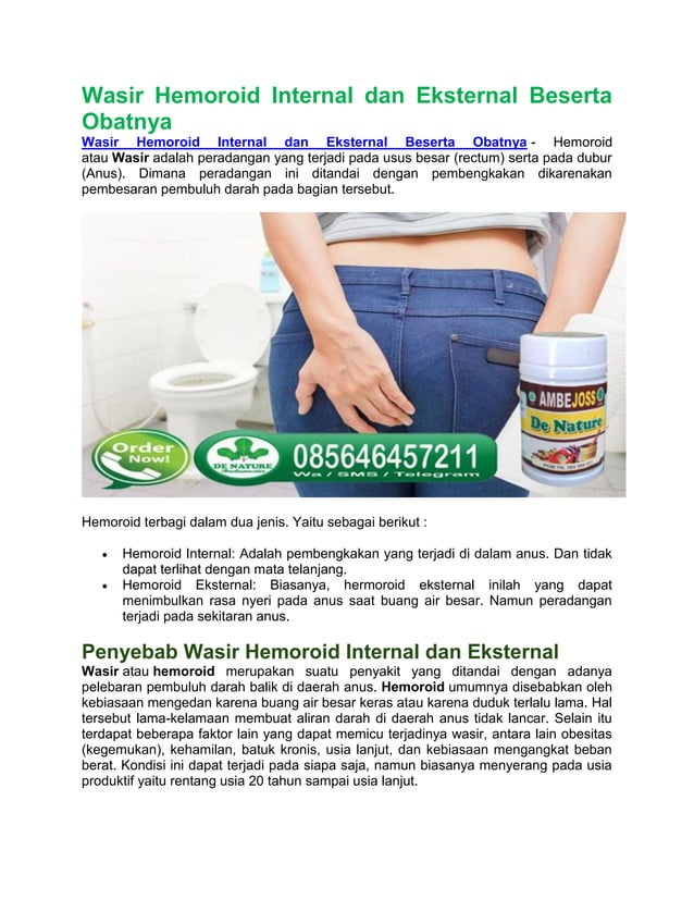 Wasir hemoroid internal dan eksternal beserta obatnya | PDF