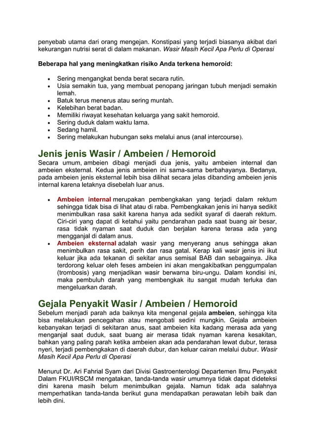 Wasir masih kecil apa perlu di operasi | PDF