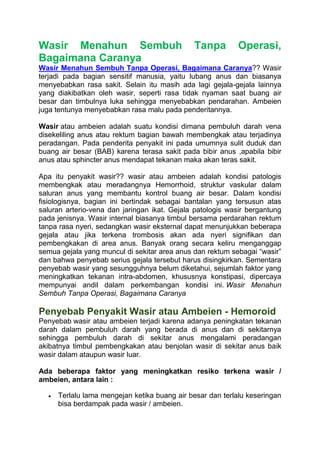 Wasir menahun sembuh tanpa operasi, bagaimana caranya | PDF