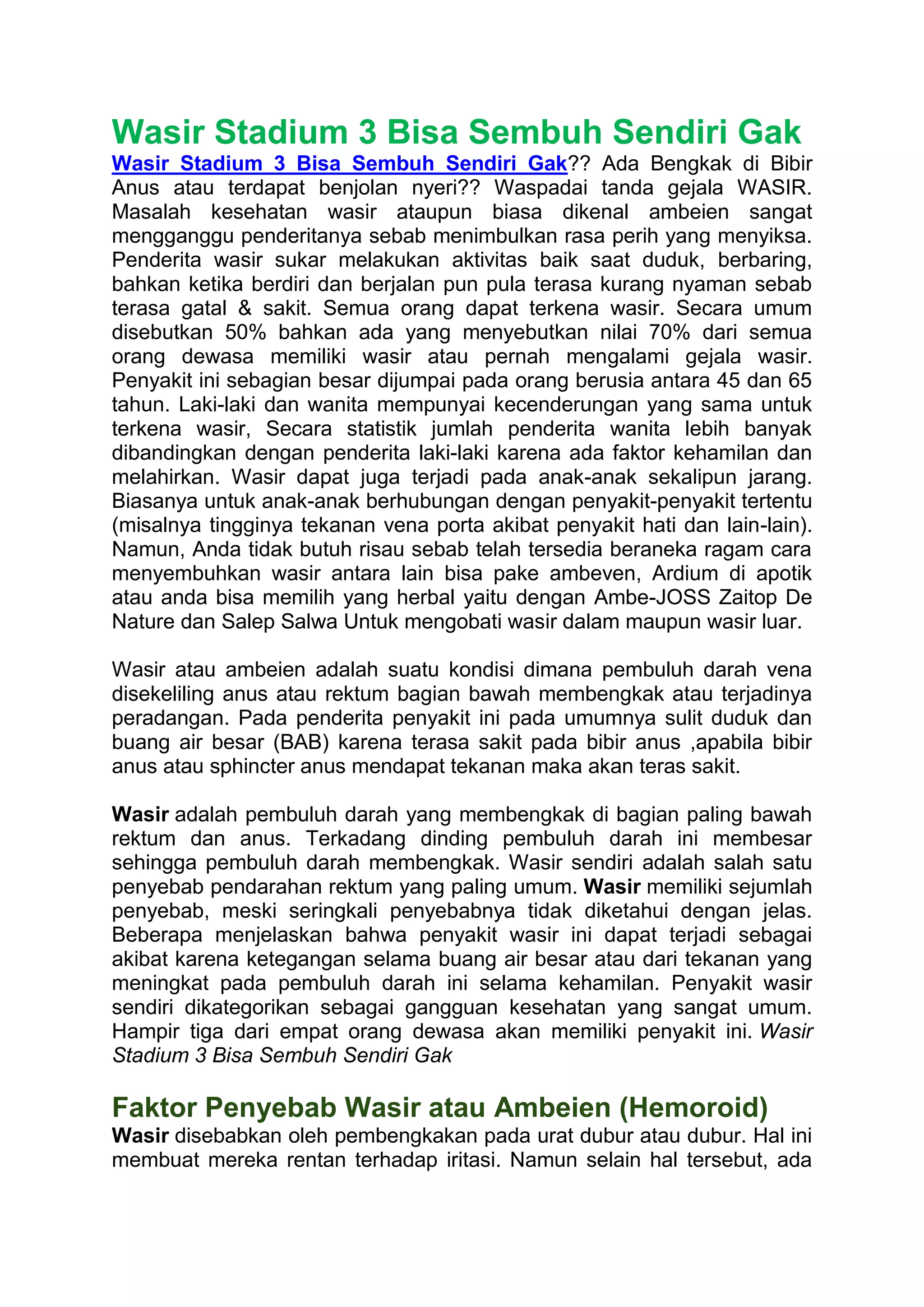 Wasir stadium 3 bisa sembuh sendiri gak | PDF
