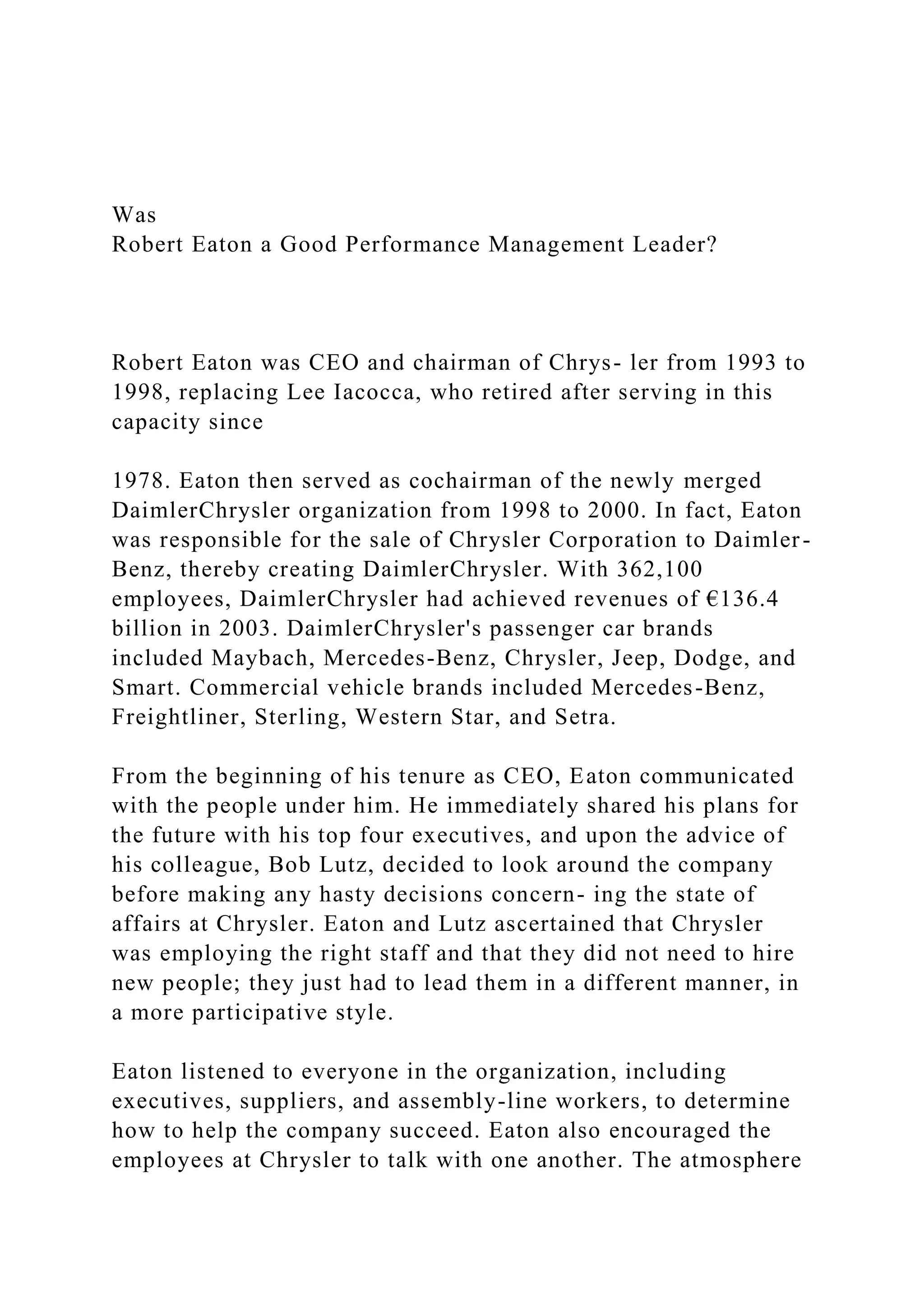 Was Robert Eaton a Good Performance Management Leader .docx